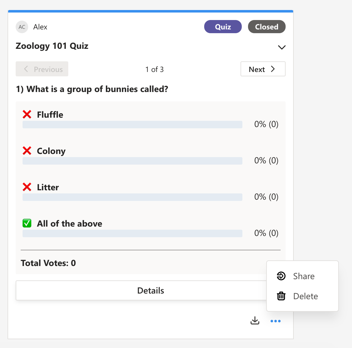 Quizzes in Teams Meetings