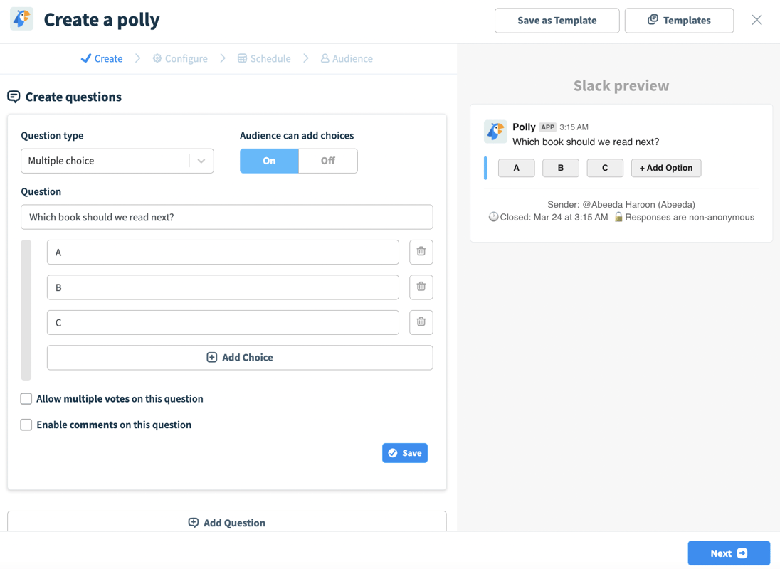 Creating a Multiple Choice Polly
