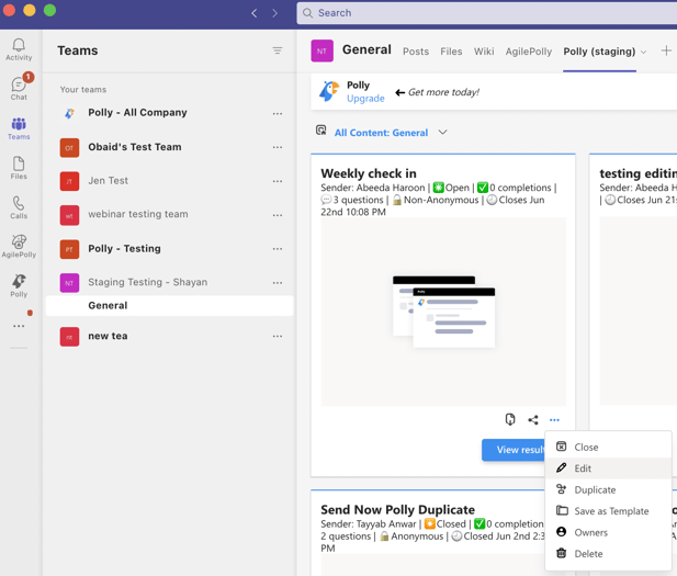 Editing a Polly in MS Teams