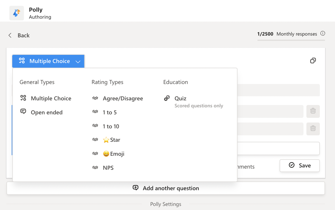 Available Question Types in Teams