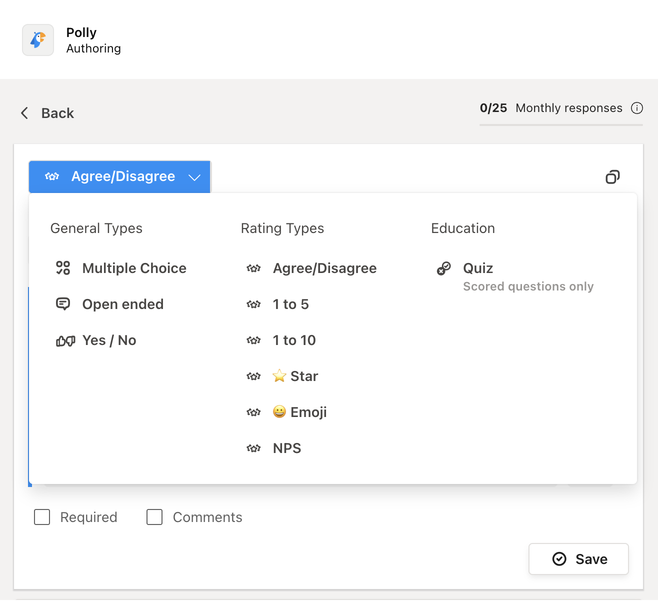 Available Question Types in Teams