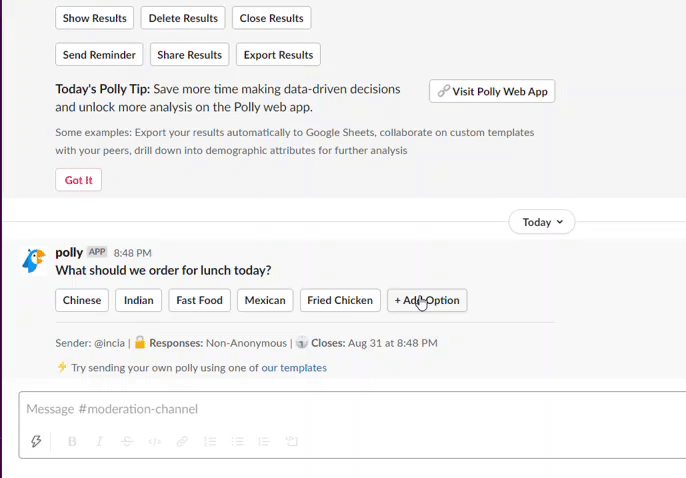 Responding to Pollys in Slack