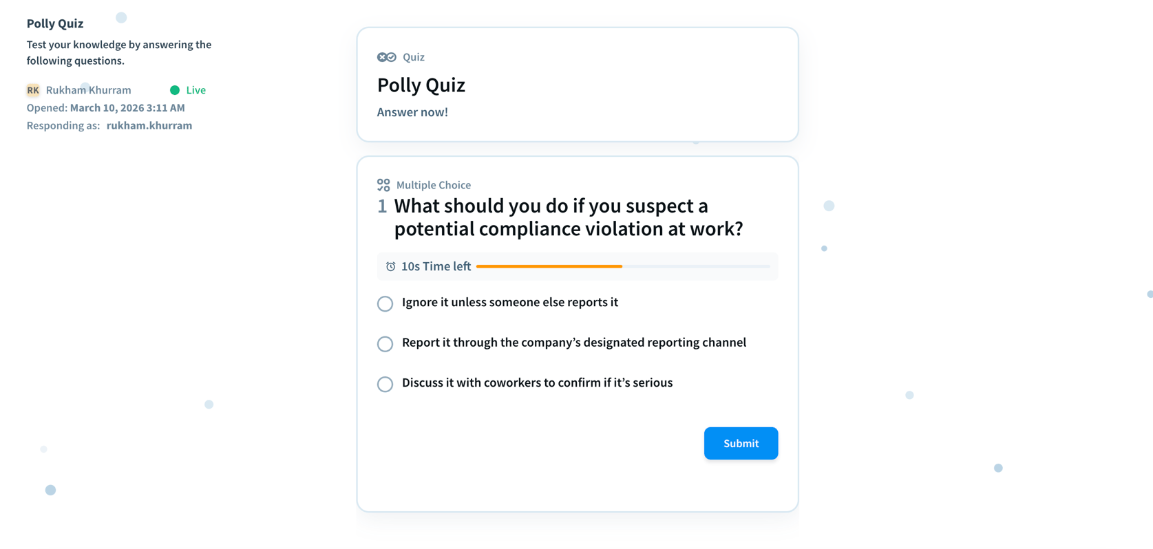 Quizzes in Presentations
